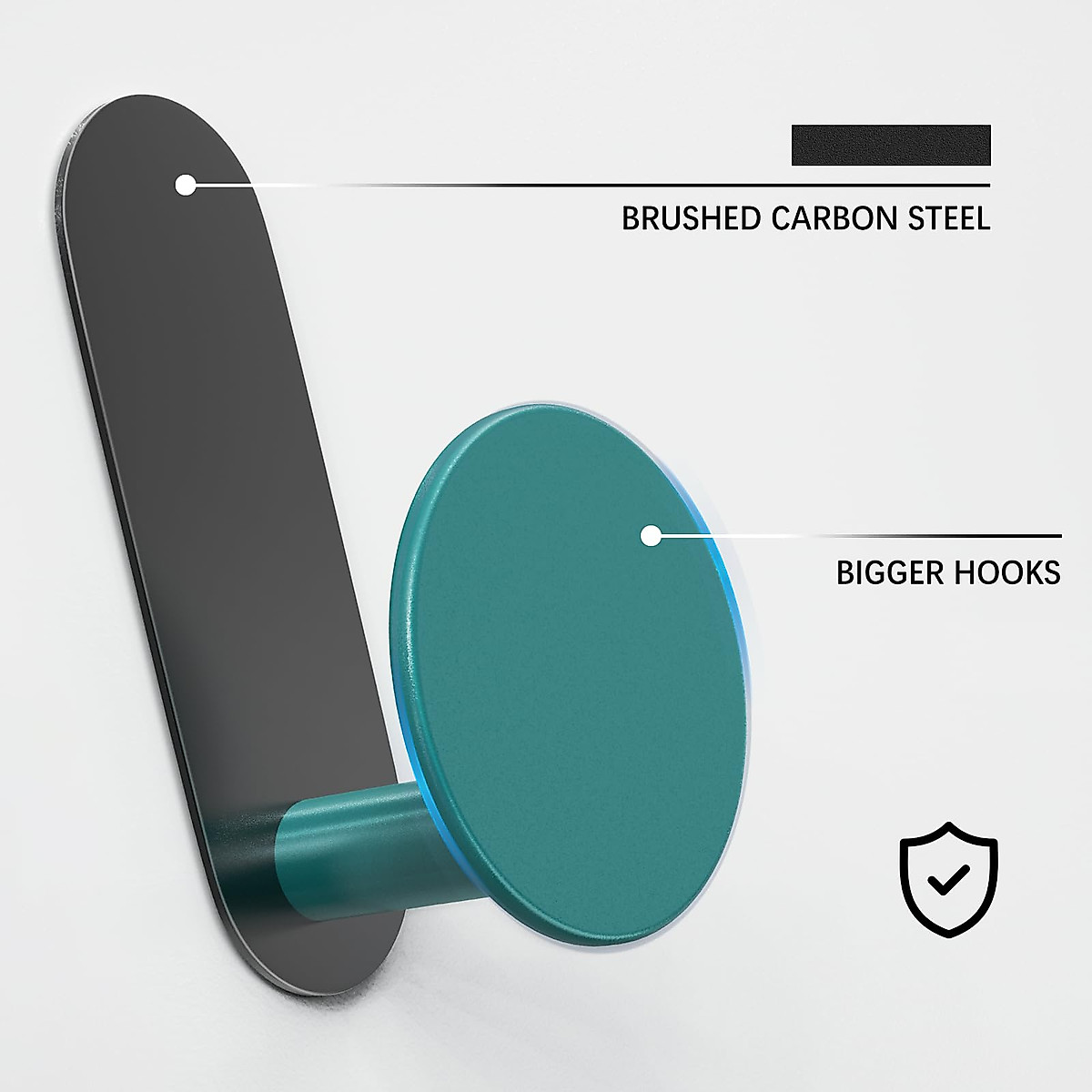 Adhesive Towel Hooks – Strong, No-Drill Hanging Coat Hooks perfect for holding robes, sponges, and loofahs in bathrooms, kitchens, and homes; brushed carbon steel with robust adhesive - 4-Pack.