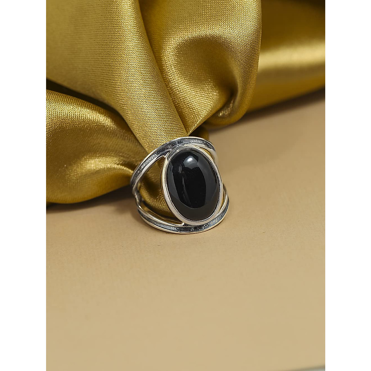 YoTreasure Black Onyx Solid 925 Sterling Silver Split Shank Statement Ring