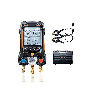 Testo 550s Kit I App Operated Digital Manifold for HVAC and Refrigeration with 2 x Wired Temperature clamp Probes I High and Low Side Pressure Measurement, Superheat and subcooling – with Bluetooth