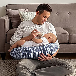 Boppy Original Support Nursing Pillow, Blue Herringbone, Ergonomic Breastfeeding, Bottle Feeding, and Bonding, with Hypoallergenic Fiber Fill, with Removable Cover, Machine Washable