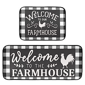 Emelivor Buffalo Plaid Checked Farmhouse Kitchen Mat Set of 2 Anti-Fatigue Kitchen Rug Set Non Slip Foam Cushioned Kitchen Runner Rugs and Mats Comfort Standing Mat for Farmhouse Doormat Laundry