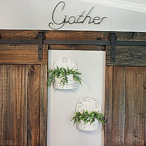 AuldHome Wicker Wall Pocket Baskets (2-Pack, White); Hanging Flower Door Baskets