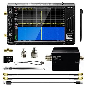 AURSINC TinySA Ultra+ ZS406 Spectrum Analyzer with 50W Attenuator, 2025 4inch 100kHz-5.4GHz V0.4.6 Portable Frequency Analyzer with 32Gb Card,2in1 Signal Generator 100kHz to 900MHz MF/HF/VHF UHF Input