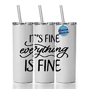 It's Fine Everything Is Fine Skinny Tumbler 20oz with Straw Insulated Water Bottle Gift