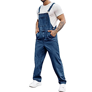 Runcati Men's Denim Bib Overalls Jeans Fashion Boot Cut Trousers Casual Slim Fit Adjustable Straps Jumpsuit (US, Alpha, X-Large, Regular, Regular, Navy Blue)
