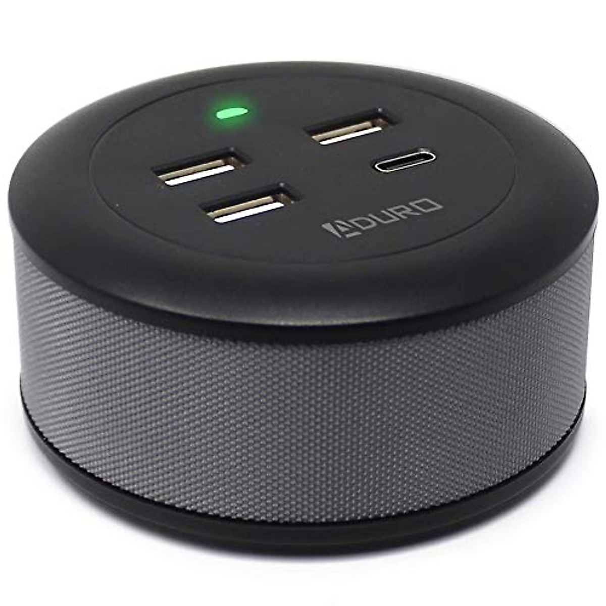 Aduro USB Charging Station for Multiple Devices [PowerUp Flair] Desktop Fast Charger 4-Port USB Hub for iPhone iPad Tablets Smartphones Black/Grey