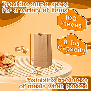 MT Products Brown Paper Bags 8 lbs. - Disposable Paper Lunch Bags Perfect for Shopping - Pack of 100
