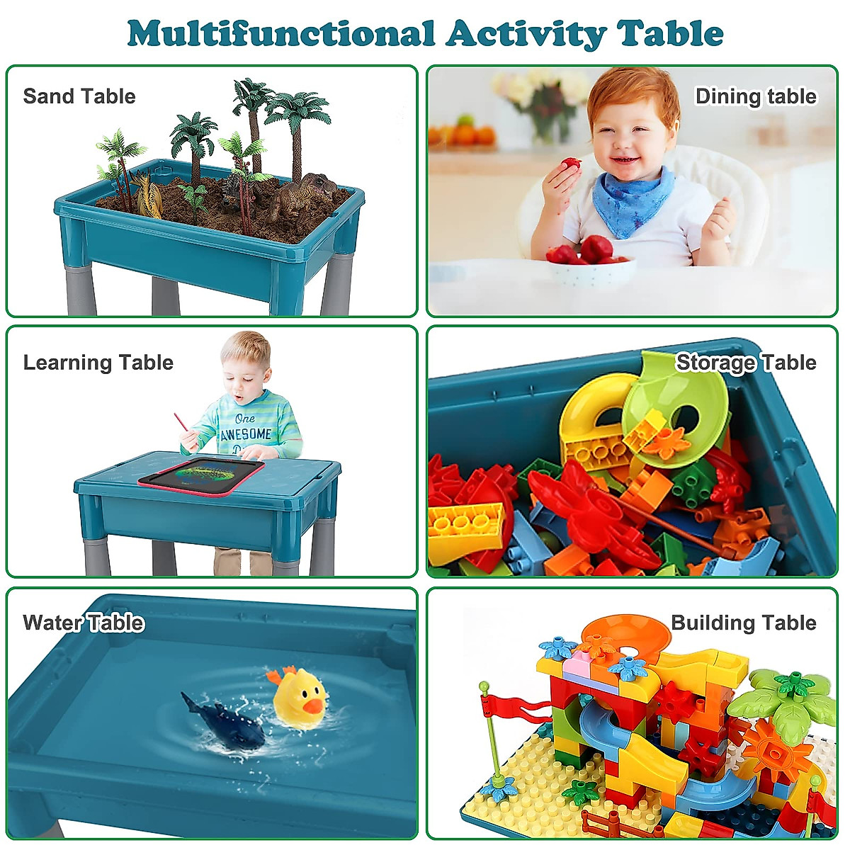 INKPOT Kids 5-in-1 Multi Activity Table Set, Learning Play Table with Storage Includes 85 Pieces Large Building Blocks Set for Toddlers Age 1 2 3 Educational Toy Bricks Gift for Kids