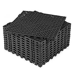 Modular Interlocking Cushion 12 Pcs 11.8" x 11.8" Interlocking Rubber Floor Drain Holes Non-Slip Splicing Drainage Mats for Deck, Shower, Kitchen, Drain Pool, Sauna Bath, Indoor Outdoor (Black)