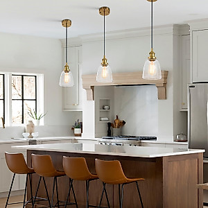 IMPIOIO Gold Pendant Light Seeded Art Glass Shade Mini Modern Hanging Light Fixture for Dining Roon, Over Sink, Hallway, Foyer