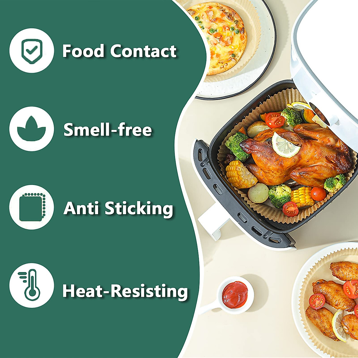 Air Fryer Disposable Paper Liner Square, 7.9 Inch Air Fryer Paper Liner 100PCS, Air Fryer Parchment Paper Liners Non-stick, Oil-proof, Water-proof for Baking Roasting Microwave …