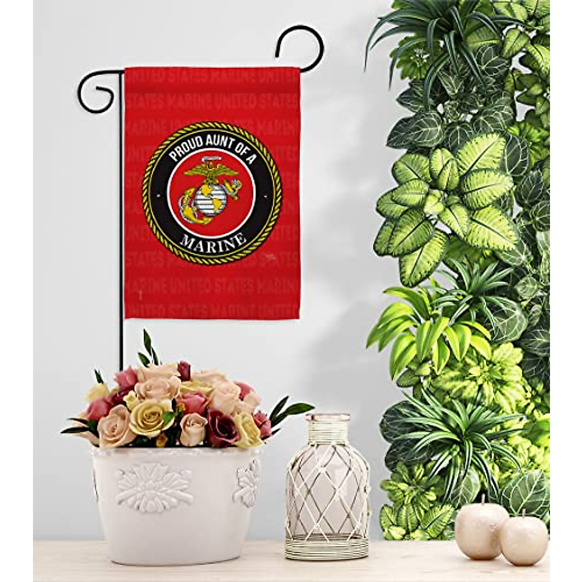Breeze Decor Proud Aunt Garden Flag Set with Stand Armed Forces Marine Corps USMC Semper Fi United State American Military Veteran Retire Official House Yard Gift Double-Sided, Made in USA