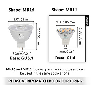 Simba Lighting LED MR11 Flood Light Bulbs (4 Pack) 12V 3W 20W Halogen Replacement 2-Pin 240lm for Landscape, Accent, Track Lights, and Christmas Tree Fiber Optics, GU4 Bi-Pin Base, 3000K Soft White