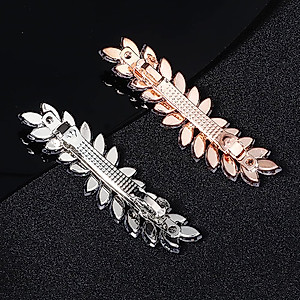 Xerling Rhinestone French Barrettes Hair Clip Automatic Hair Accessories Hair Spring Clips Leaf Design Zircon Hair Piece for Women