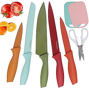 Tiergardm 8 Pcs Knife Sets 8'' Chef's Knife 8'' Bread Knife 8'' Slicer Knife 5'' Utility Knife 3.5'' Paring Knife 3.2'' Kitchen Shears and 2 Cutting Mats