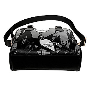 Women Crossbody Shoulder Top-handle Bags Shell Handbag with Jack Skellington Pattern