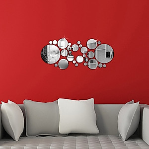 DIY Mirror Wall Sticker, OMGAI Removable Round Acrylic Mirror Decor of Self Adhesive Circle for Art Window Wall Decal Kitchen Home Decoration, 30Pcs