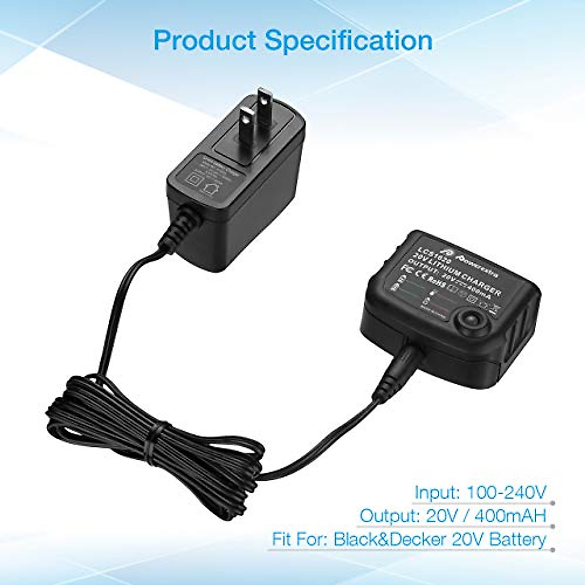 Powerextra 20 Volt Lithium Battery Charger LCS1620 for Black and Decker 16V 20V Lithium Ion Battery LBXR20 LBXR20-OPE LB20 LBX20 LBX4020 LB2X4020 LBXR2020-OPE BL1514 LBXR16