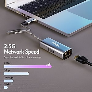 USB C to 2.5G Ethernet Adapter, USB Type C to Gigabit LAN Network Adapter Compatible with Thunderbolt 3 4, for Mac, MacBook Air, MacBook Pro, Laptop, Computer