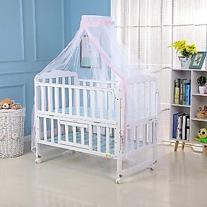 Yinuoday Crib Net Cover Dome Mesh Canopy for Baby Child Newborn Boy Girl Foldable Lace Netting Top to Keep Baby in 160x450cm 1pc (Pink Edge)
