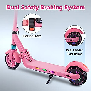 Electric Scooter for Kids Ages 6-12, Colorful Rainbow Lights, Bluetooth Music Speaker, LED Display and Adjustable Speed, Foldable E-Scooter for Kids Girls Boys, Ideal Gift for Children (Pink)