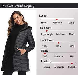 Obosoyo Women's Winter Packable Down Jacket Plus Size Lightweight Long Down Outerwear Puffer Jacket Hooded Coat Black XL