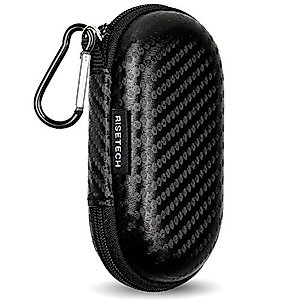 Earbud Case, RISETECH Earphone Carrying Case Holder EVA Headphone Storage Bag Small Zipper Pouch Compatible for EarPods, AirPods, Beats Flex, Urbeats3, Bose Wireless Earbuds -with Carabiner