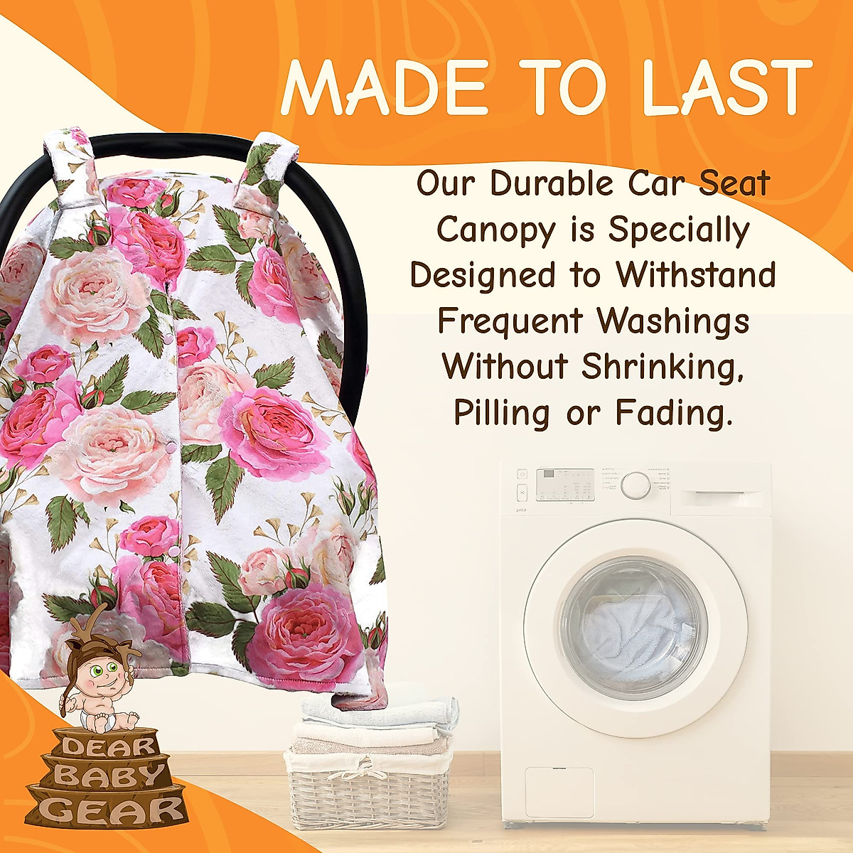 Dear Baby Gear Floral Baby Car Seat Canopy with Snap Button Opening - Newborn & Toddler Carseat Cover - Nursing Covers - Infant Chair Essentials (Pink Rose/Pink Dot, 40" x 30")