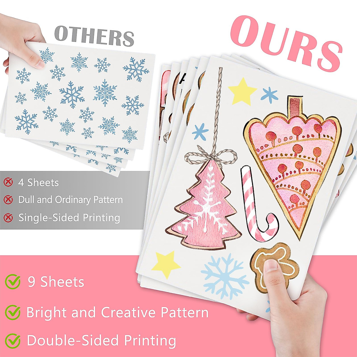 Mfault 148 PCS Merry Christmas Gingerbread Window Clings 9 Sheets, Xmas Ginger Bread Man Pink Candy Cane House Stickers Decals Decorations, Winter Snowflake Living Room Home Kitchen Decor Holiday Gift