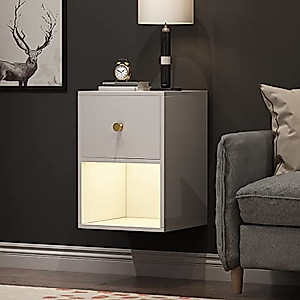 BOTALEGRE Floating Nightstand with Motion Sensor Light Wall Mounted Shelf with Drawer and Open Storage Shelf