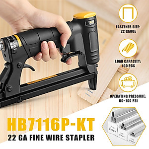 HBT HB7116P-KT 22 Gauge 3/8-Inch Crown Pneumatic Upholstery Stapler, Air Stapler Kit, with 6000 Staples, 1/4-Inch to 5/8-Inch