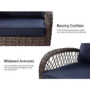 SHA CERLIN 3 Pieces Patio Furniture Set, Outdoor Swivel Glider Rocker, Wicker Patio Bistro Set with Rocking Chair, Cushions and Table (Blue)