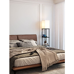 addlon Shelf Floor lamp with Remote, with 2 USB Charging Ports and 1 Power Outlet, Floor lamp with Shelves for Living Room, Bedroom and Office - Black