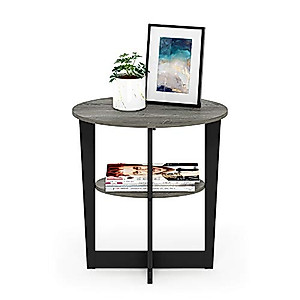 Furinno JAYA Oval End Side Night Stand/Bedside Table, 1-Pack, French Oak Grey/Black