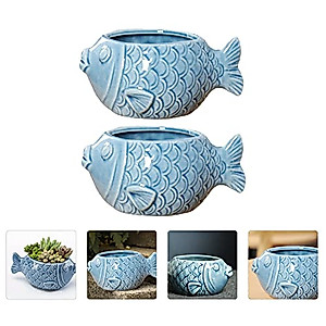 Yardwe Lovely Succulent Statue Sky Office Holder Desktop Planting Hole Home with Garden Bonsai Plants Ceramic Pots Pen Container Mini Cute Fish Flowerpot Table Indoor Herb for Shape