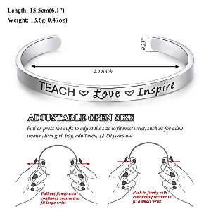 CERSLIMO Teacher Thank You Gifts for Women Bracelets- Teach Love Inspire Cuff Bangle Graduation Appreciation Back to School End of Year Christmas Gifts, Retirement Gifts for Teacher