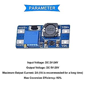 DAOKI 5 Pcs DC-DC Boost Converter MT3608 2V-24V to 5V-28V 2A Adjustable Voltage Regulator Step Up Power Supply Module for Arduino with 24AWG Wire