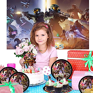 The Master Chief Birthday Party Supplies Chieftain Game Shooting Game Theme Birthday Party Decorations Set Banner Cake Topper Balloons Party Decorations for Kids
