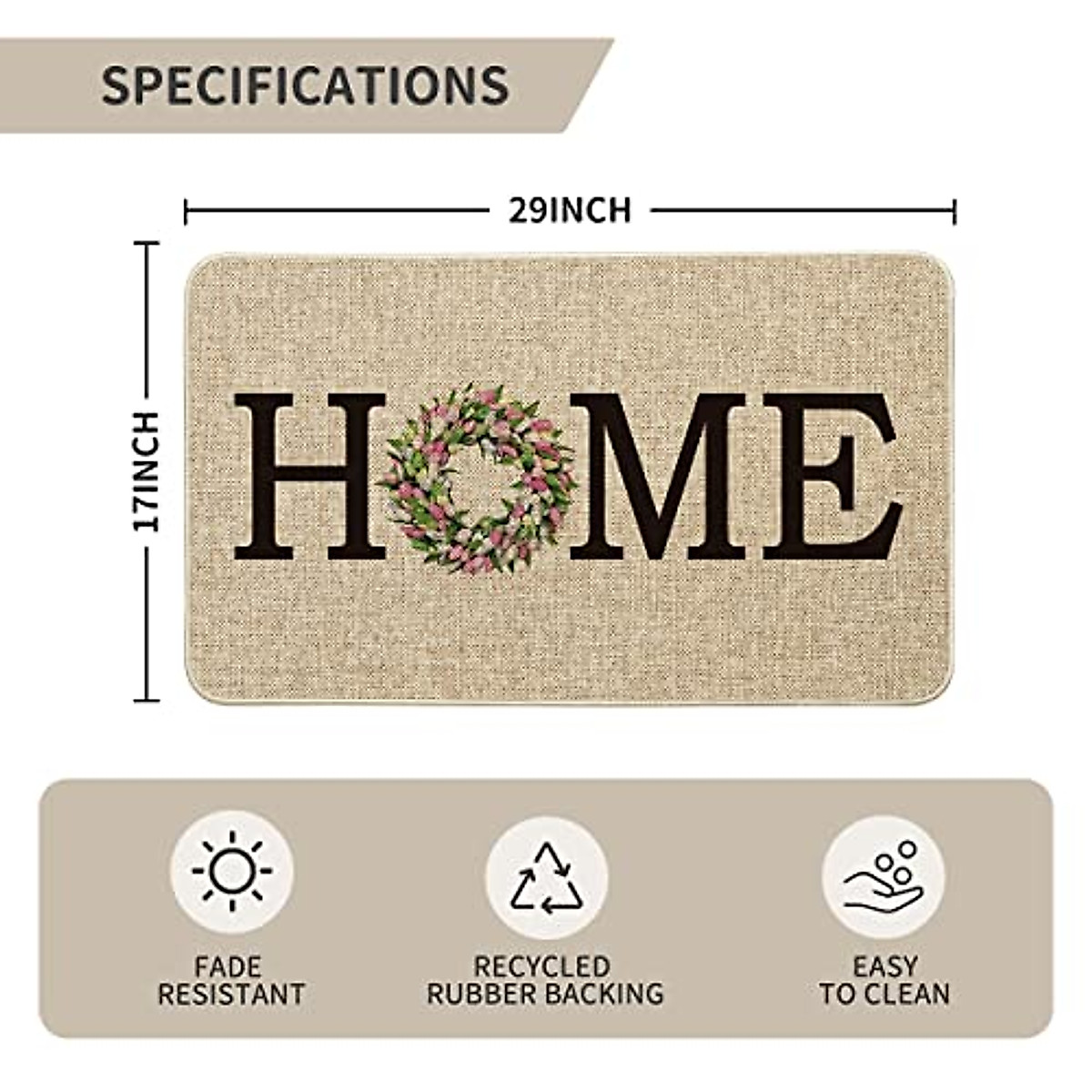Artoid Mode Home Tulips Lily Wreath Decorative Doormat, Seasonal Spring Holiday Low-Profile Floor Mat Switch Mat for Indoor Outdoor 17 x 29 Inch