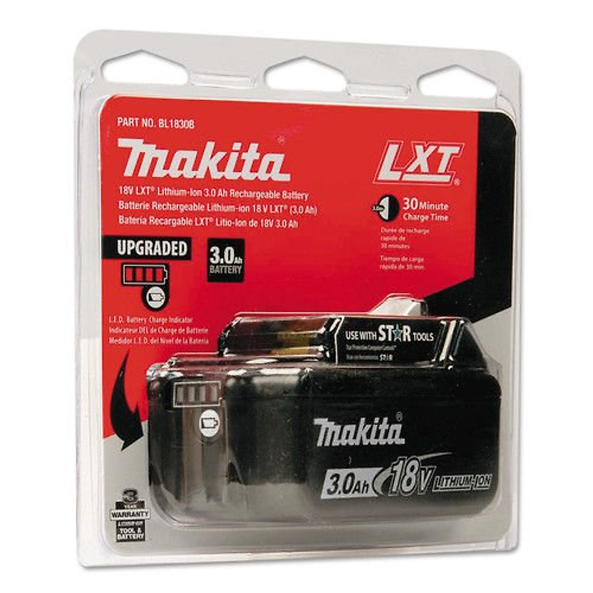 Makita BL1830B 18V LXT Lithium-Ion 3.0Ah Battery, Black