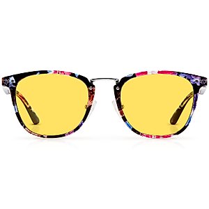Bloomoak Night Driving Polarized Glasses for Women, Trendy Retro Fashion Glasses, Anti Glare/UV 400 Protection(flower/yellow)