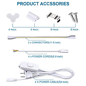 4 Pack 4FT LED Shop Light, 72W 9500LM 5000K, Daylight White, 4 Row V Shape, Clear Cover, Hight Output, Linkable Shop Lights, T8 LED Tube Lights, 4 LED shop lights for garage 4 foot with plug