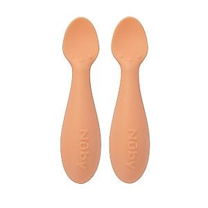 Nuby Silicone Mini Spoons - (2-Pack) Baby-Led Weaning Spoons for Babies - 4+ Months - Orange