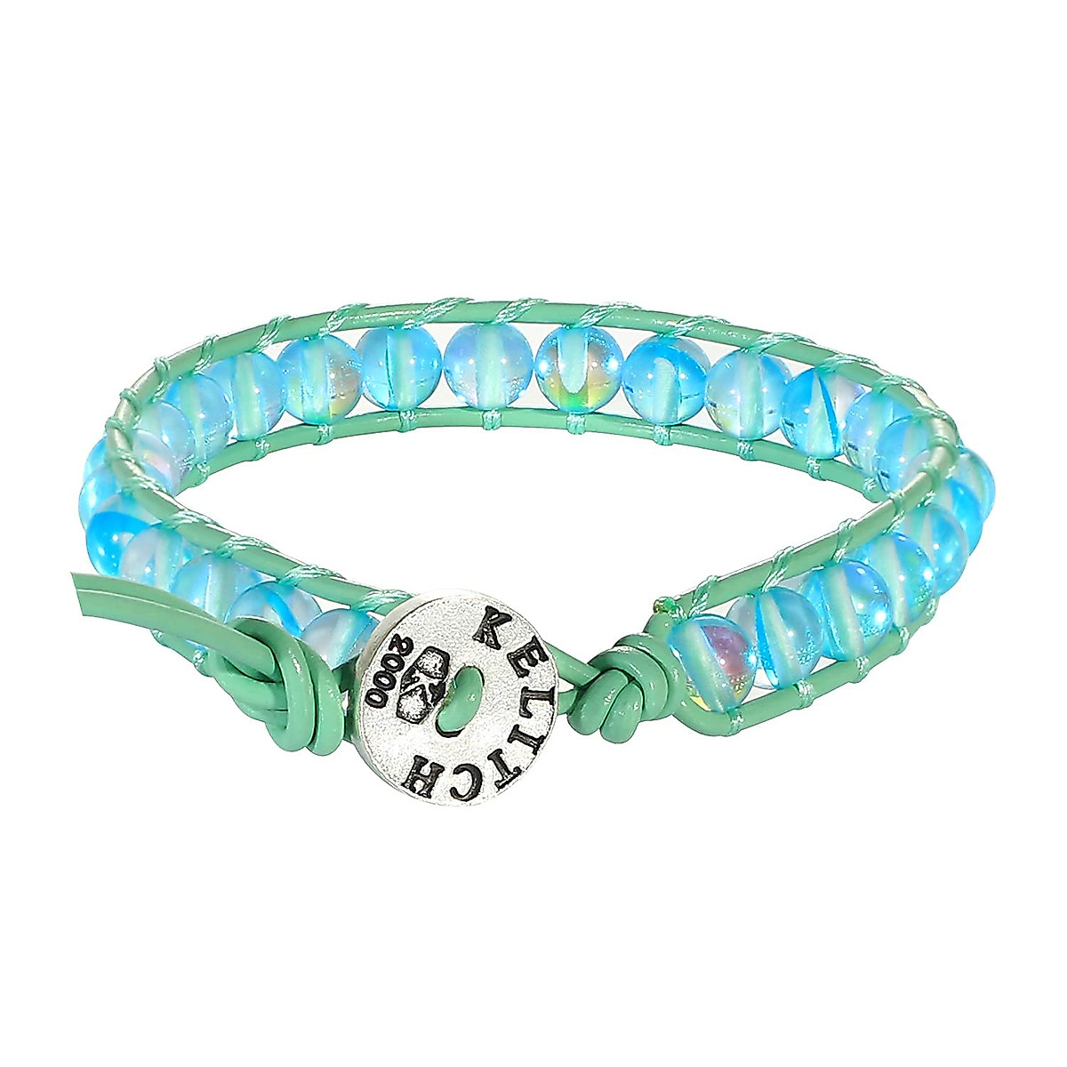 KELITCH Single Wrap Bracelets Flash Crystal Beaded Bracelets Strands Bracelets Women Bangles Cuff Jewelry (Green 11C)