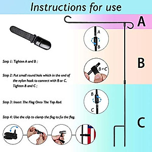 HOOSUN Garden Flag Stand Holder Pole Easy to Install Strong Sturdy wrought iron Fits 12.5" x 18" Mini Flag with 1 Tiger Clip Curved hook with S type (1)