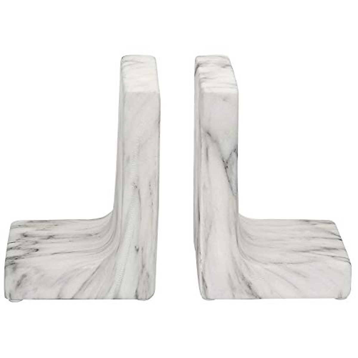 MyGift Marble Style White Ceramic L Shaped Decorative Bookends for Heavy Books Textbook Holders, 1 Pair