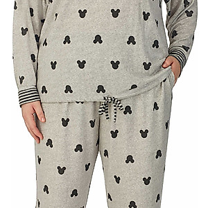 Disney Womens 2 Piece Cozy Pajama Set (Gray Mickey Mouse, Medium)