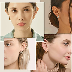 Star Hoop Earrings Small,19mm Platinum Plated Silver Thick Hoop Cartilage Endless Tiny Star Huggie Hugger Earrings Geometric Jewelry