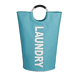Large Laundry Basket Collapsible Fabric Laundry Hamper Tall Laundry Bag Handles Waterproof Portable Washing Bin Folding Clothes Bag Travel Shopping Bathroom College Essentials Storage (Blue)