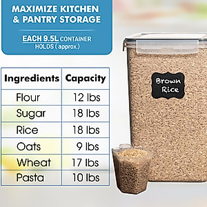 Shazo 2 PC (9.5L | 321 Oz) Extra Large Bulk Food Storage Containers with Airtight Lids for Flour, Sugar, Rice, Cereal & Pasta - Leakproof, BPA-Free Plastic Canisters for Kitchen & Pantry Organization
